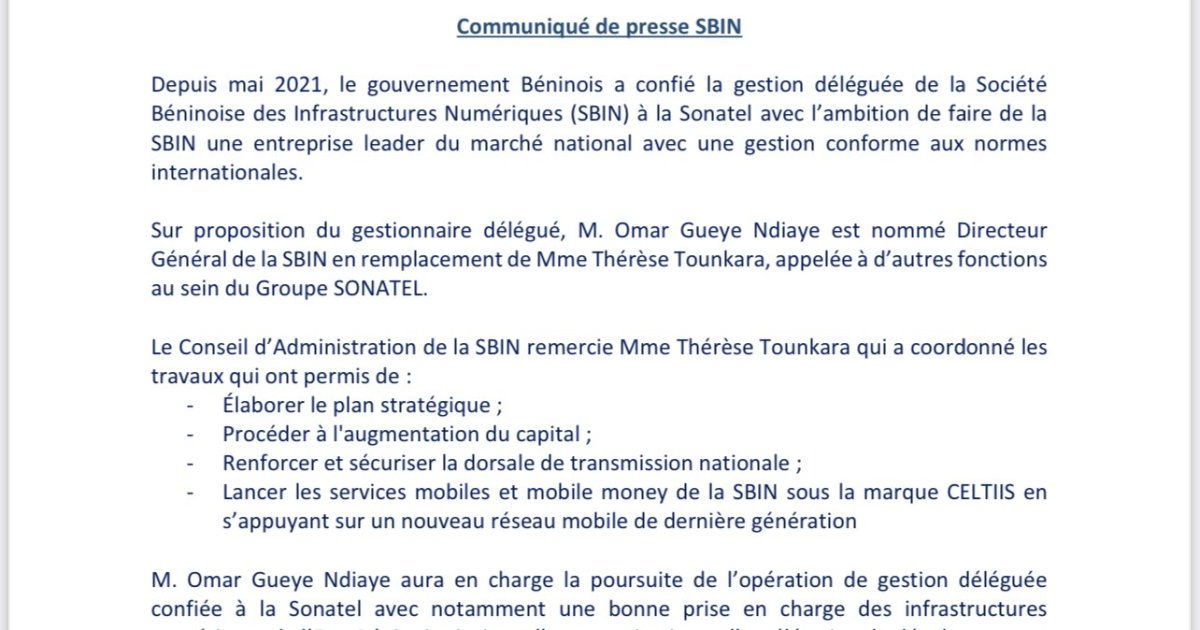 Intox : Mme T. Tounkara la DG sortante SBIN en fin de mission et non ...